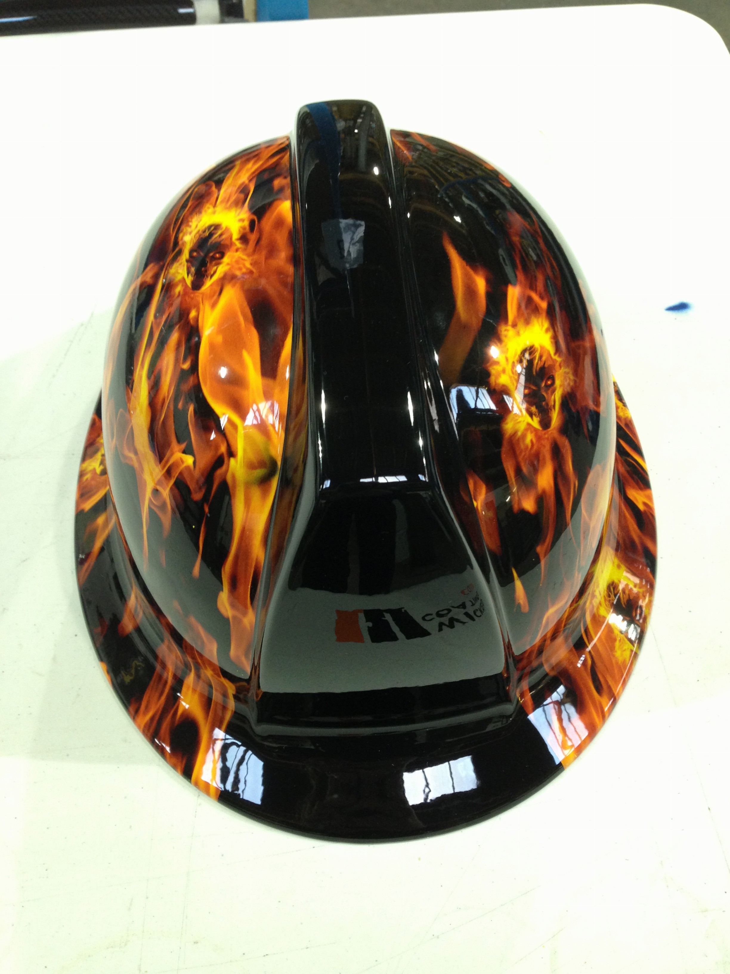 Fire Helmet Coated In Flames Of Fire Hydrographic Film