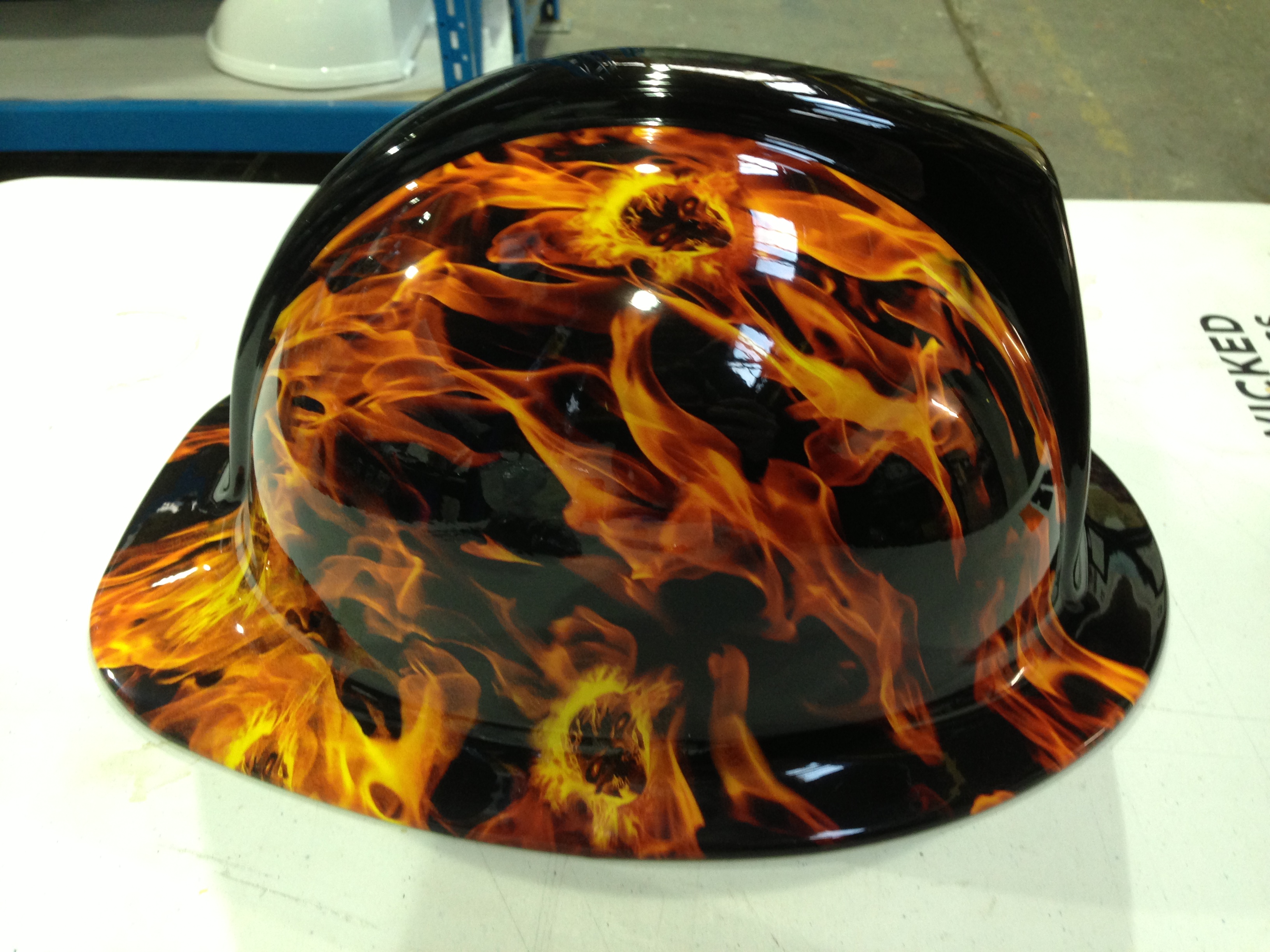 Fire Helmet Coated In Flames Of Fire Hydrographic Film